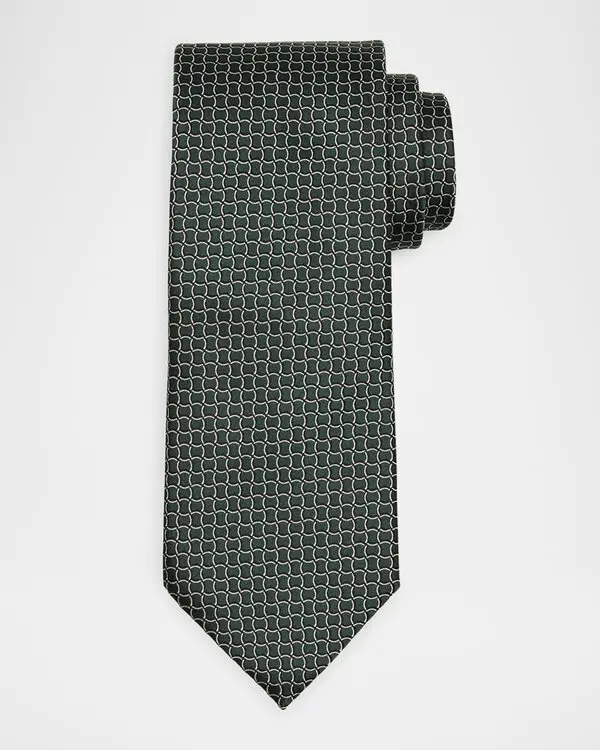 Zegna Geometric Net Silk Tie - Gray