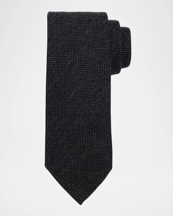 Zegna Textured Wool And Silk Tie - Black