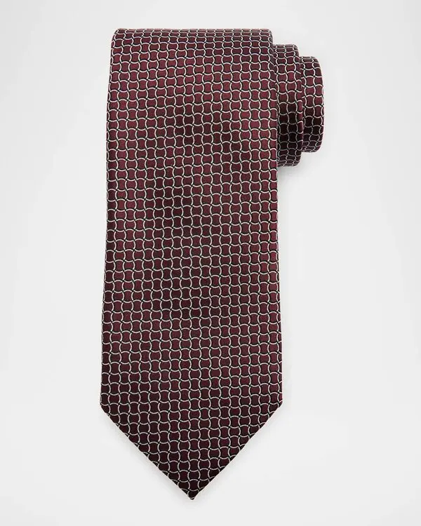 Zegna Geometric Net Jacquard Silk Tie - Red