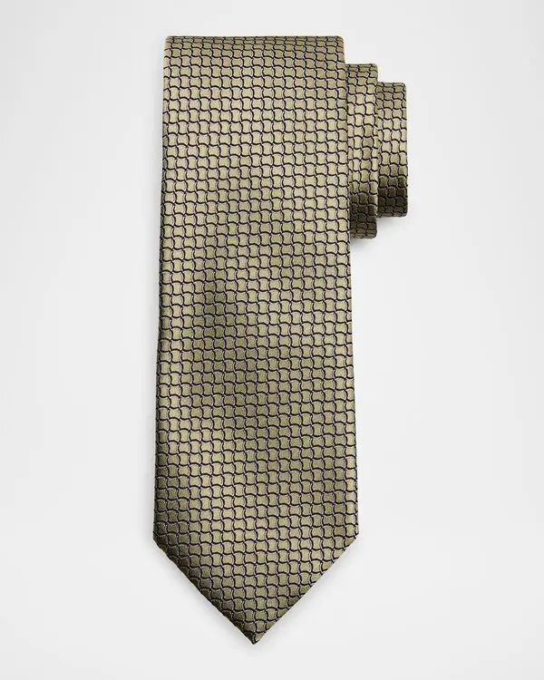 Zegna Geometric Net Silk Tie - Yellow