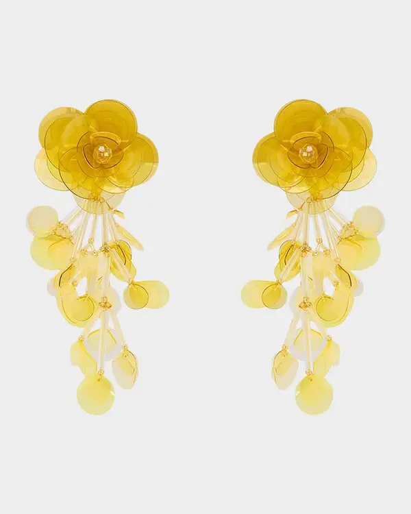 Oscar De La Renta Triple Drop Flower Clip-on Earrings - Yellow