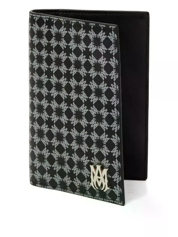 Amiri Monogram Pattern Leather Passport Holder - Black