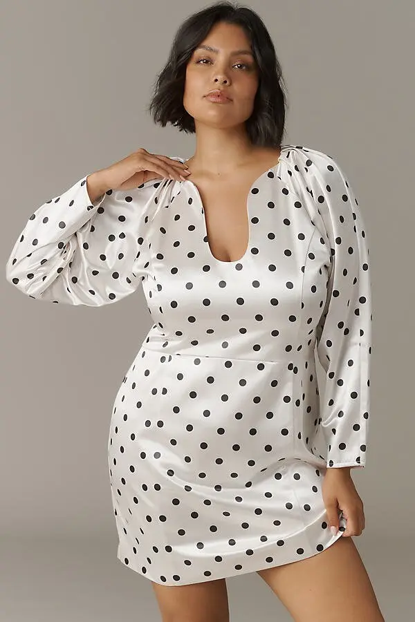 SIEMPRE Long-sleeve Polka Dot Mini Dress