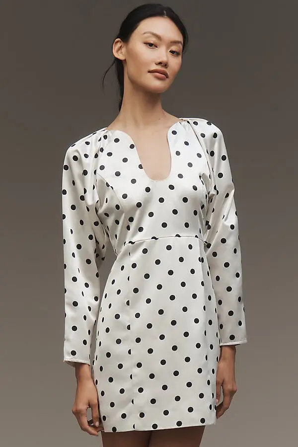 SIEMPRE Long-sleeve Polka Dot Mini Dress