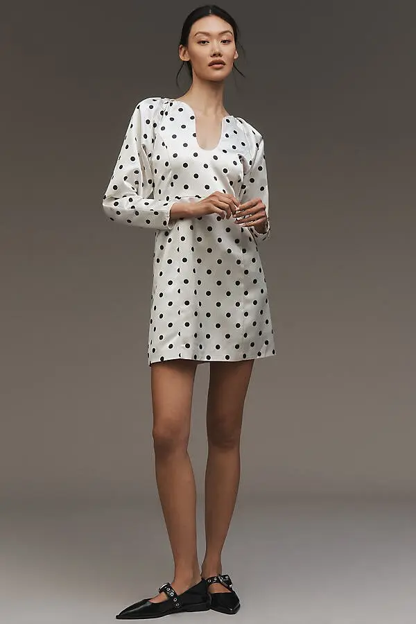 SIEMPRE Long-sleeve Polka Dot Mini Dress