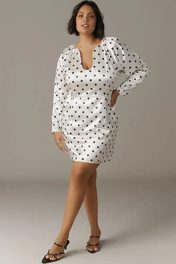 SIEMPRE Long-sleeve Polka Dot Mini Dress