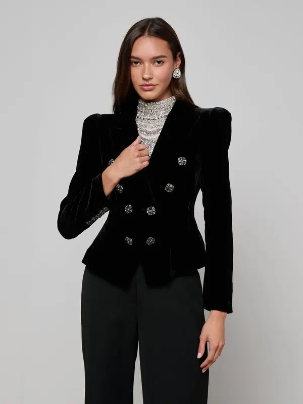 L'Agence Bethany Velvet Double-breasted Blazer