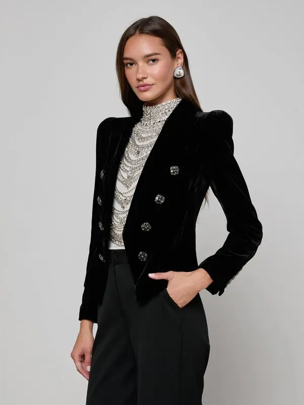 L'Agence Bethany Velvet Double-breasted Blazer
