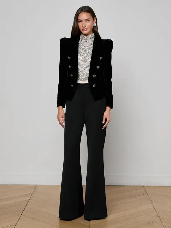 L'Agence Bethany Velvet Double-breasted Blazer
