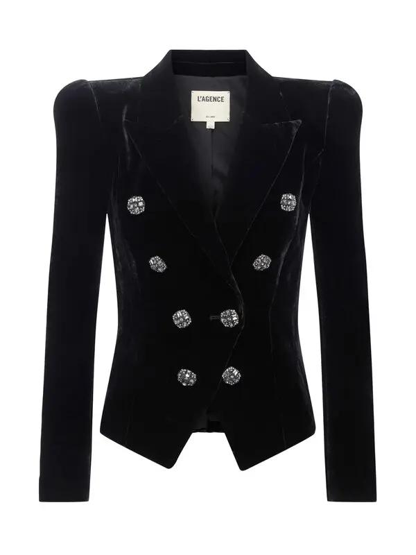 L'Agence Bethany Velvet Double-breasted Blazer
