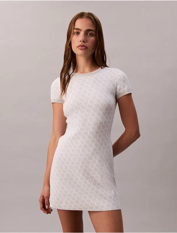 Calvin Klein Tech Knit Allover Monogram Mini Dress