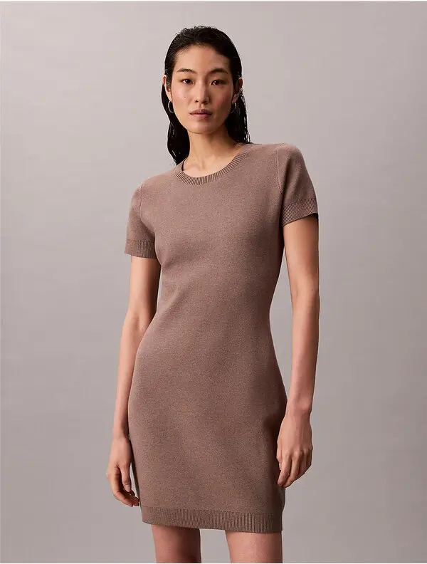 Calvin Klein Tech Knit Mini Dress - Camel Melange