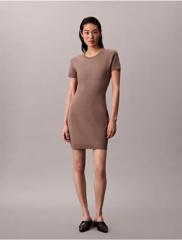 Calvin Klein Tech Knit Mini Dress - Camel Melange