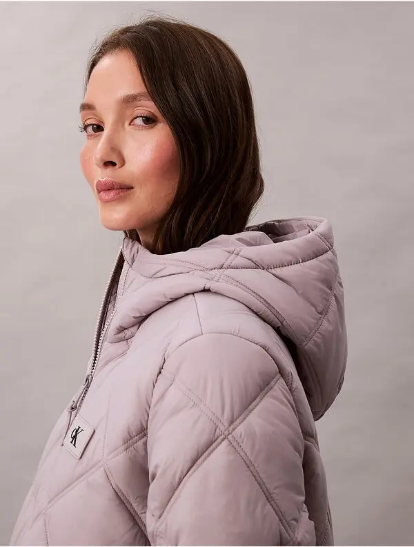 Calvin Klein Long Hooded Puffer Jacket - Flat Gray