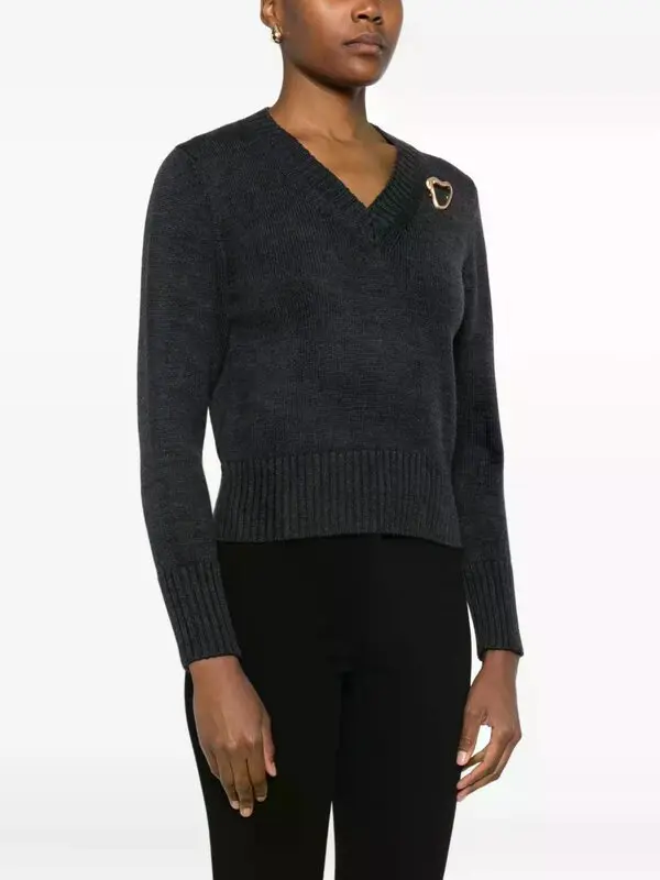 Alpha Studio Pin-detail V-neck Sweater