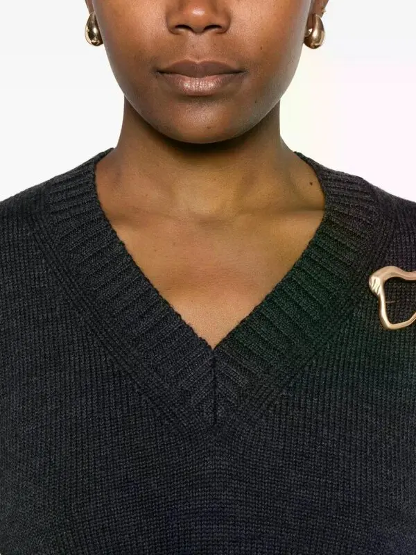 Alpha Studio Pin-detail V-neck Sweater
