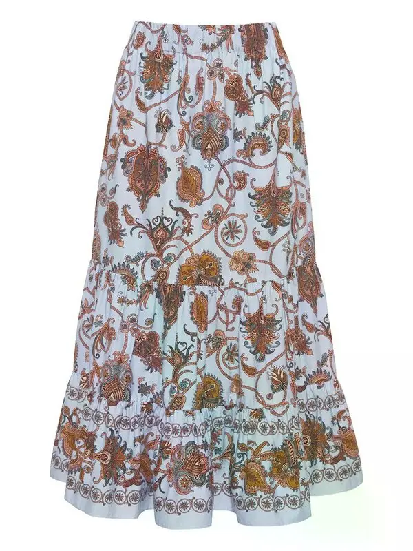 Cara Cara Paisley-print Tiered Midi Skirt