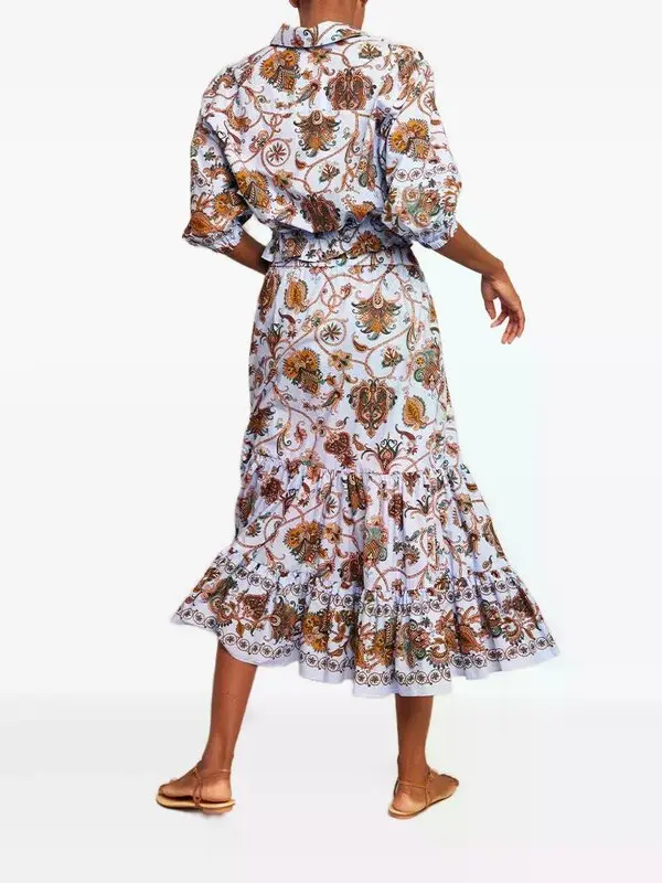 Cara Cara Paisley-print Tiered Midi Skirt