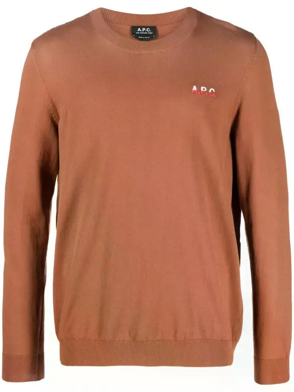 A.p.c. Logo-embroidered Fine-knit Jumper - Brown