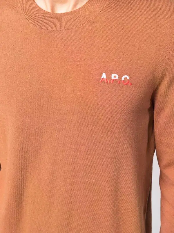 A.p.c. Logo-embroidered Fine-knit Jumper - Brown