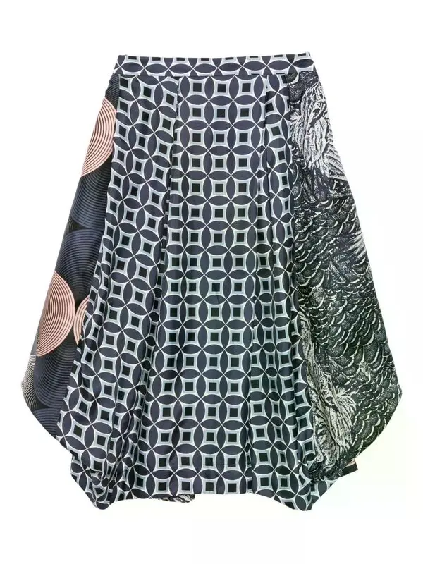 Biyan Printed Silk Puffball Hem Skirt