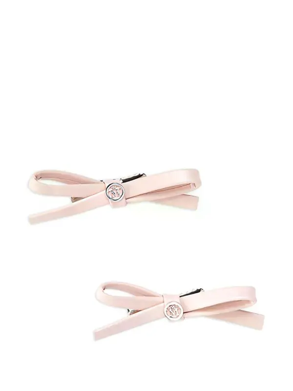MAISON MICHEL Bow Leather Hair Clips - Pink