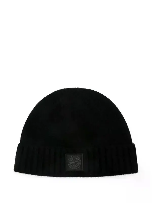 Stone Island Logo-patch Cashmere Beanie - Black