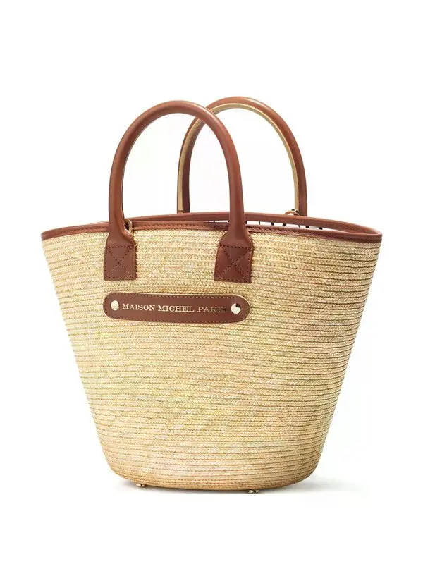 MAISON MICHEL Leather-handle Straw Tote Bag