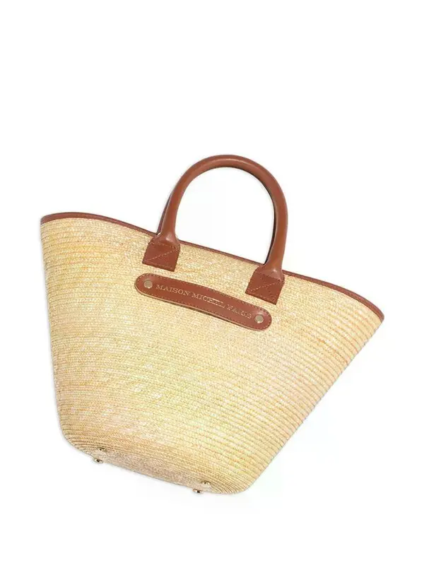 MAISON MICHEL Leather-handle Straw Tote Bag