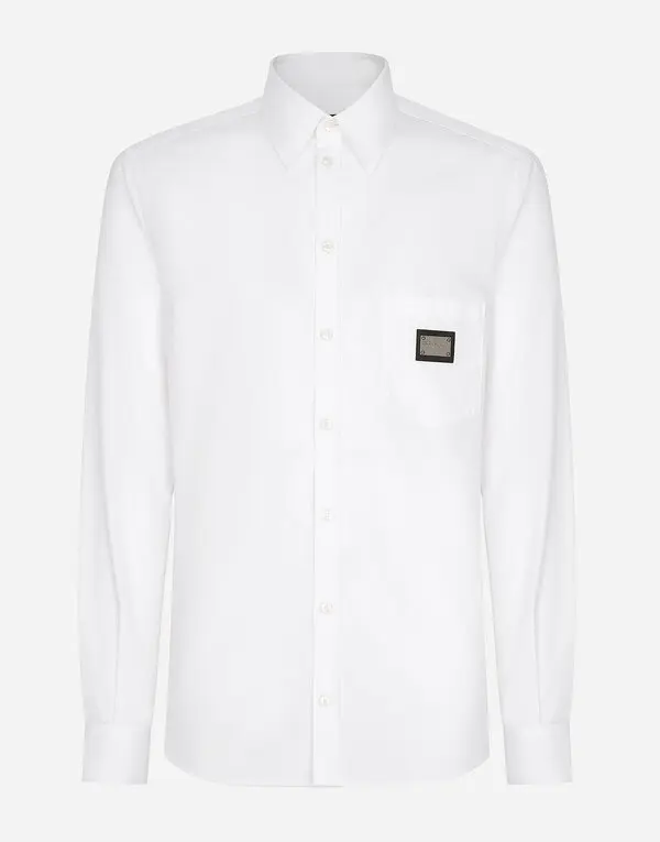 Dolce & Gabbana Cotton Martini-fit Shirt With Branded Tag - White