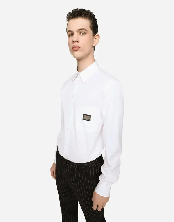 Dolce & Gabbana Cotton Martini-fit Shirt With Branded Tag - White