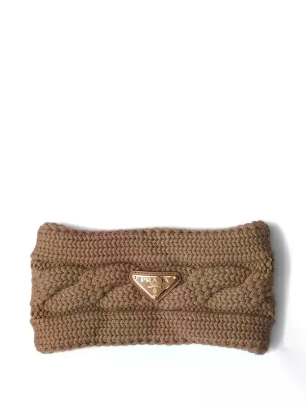 Prada Cable-knit Headband With Triangle Logo - Brown