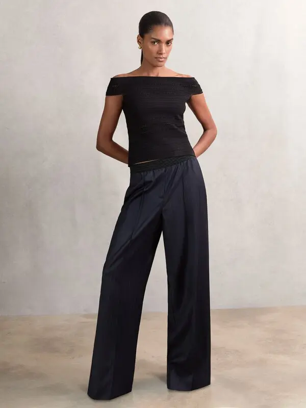 REISS Wool-blend Pinstripe Wide-leg Trousers
