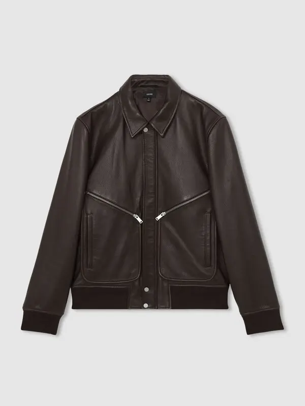 REISS Burnished Leather Zip-through Jacket