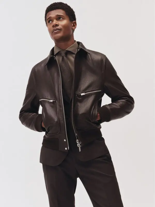 REISS Burnished Leather Zip-through Jacket