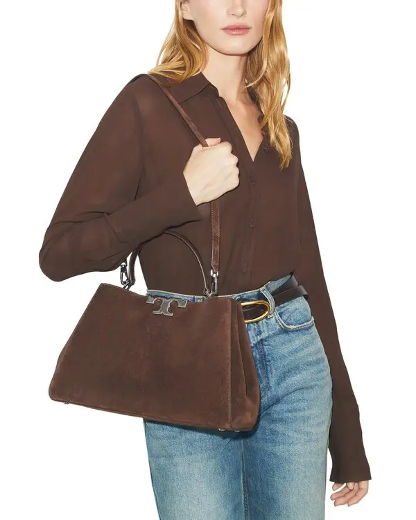 Tory Burch Eleanor Suede Satchel - Dark Cocoa