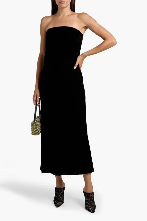 Veronica Beard Flora Strapless Velvet Midi Dress