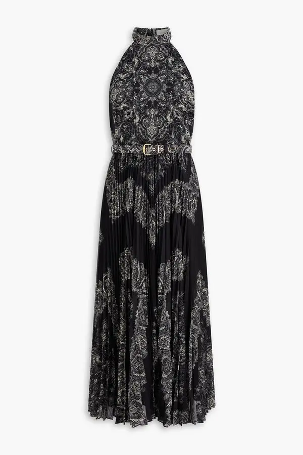 Zimmermann Belted Pleated Paisley-print Maxi Dress - Black