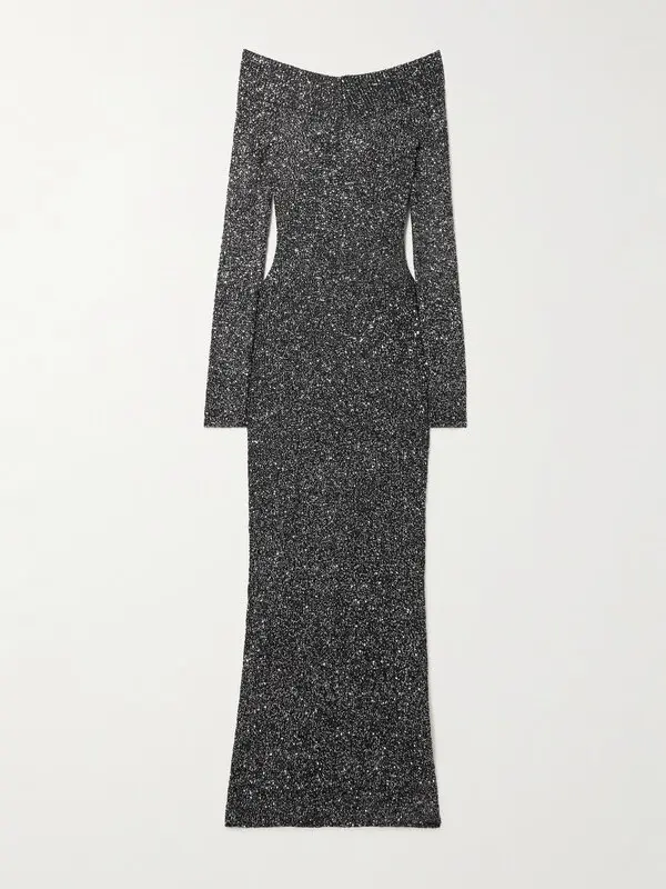 Stella McCartney Off-the-shoulder Sequined Knitted Gown - Silver