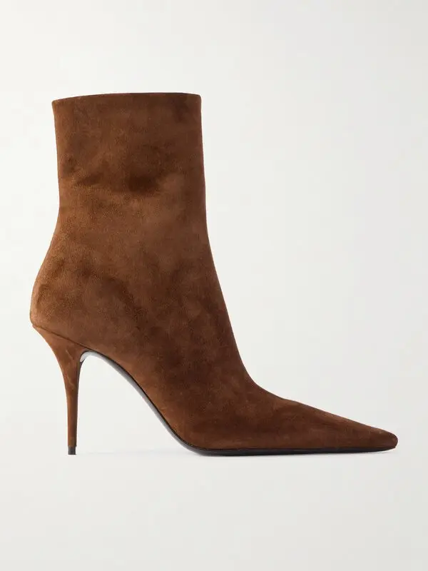 Saint Laurent Ashley Suede Ankle Boots - Brown