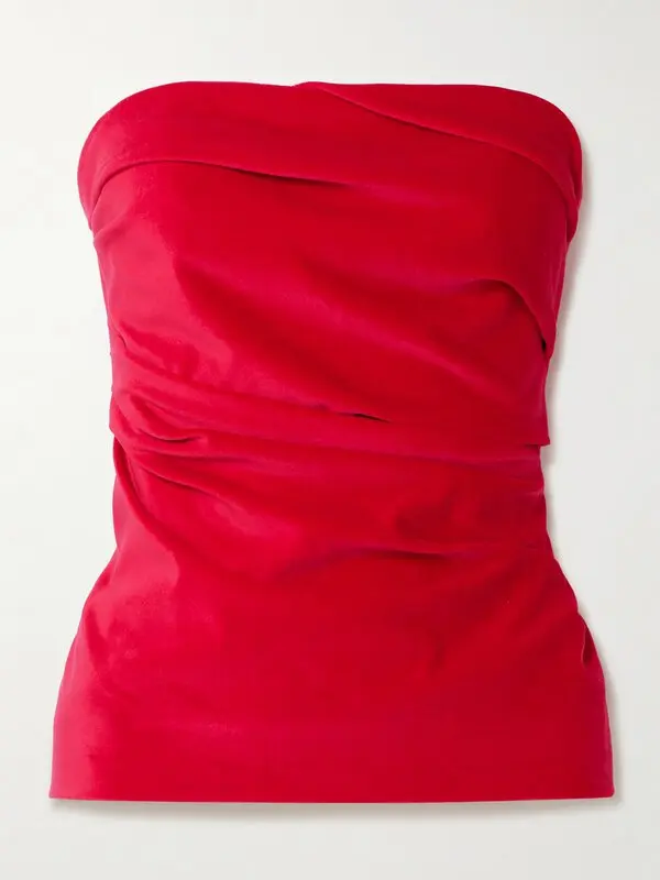 Tove Izel Stretch-cotton And Modal-blend Velvet Bandeau Top - Red