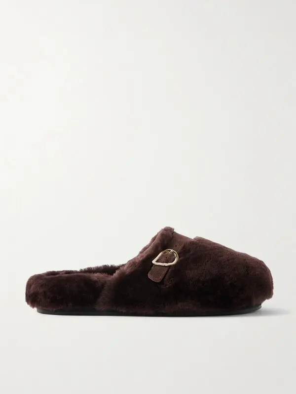 ANCIENT GREEK SANDALS Vasilitsa Buckled Shearling Clogs - Brown
