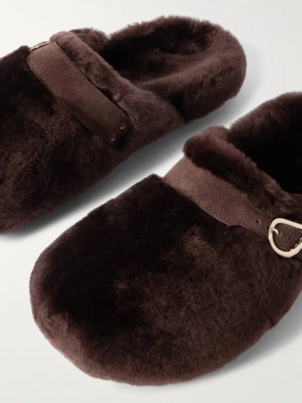 ANCIENT GREEK SANDALS Vasilitsa Buckled Shearling Clogs - Brown