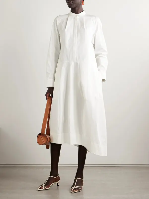 navy blue dress for baby girl Tibi Asymmetric Pleated Cotton-poplin Midi Shirt Dress - Women - White Dresses
