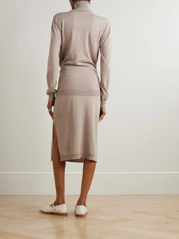 LEMAIRE Belted Wool-blend Turtleneck Midi Dress - Brown
