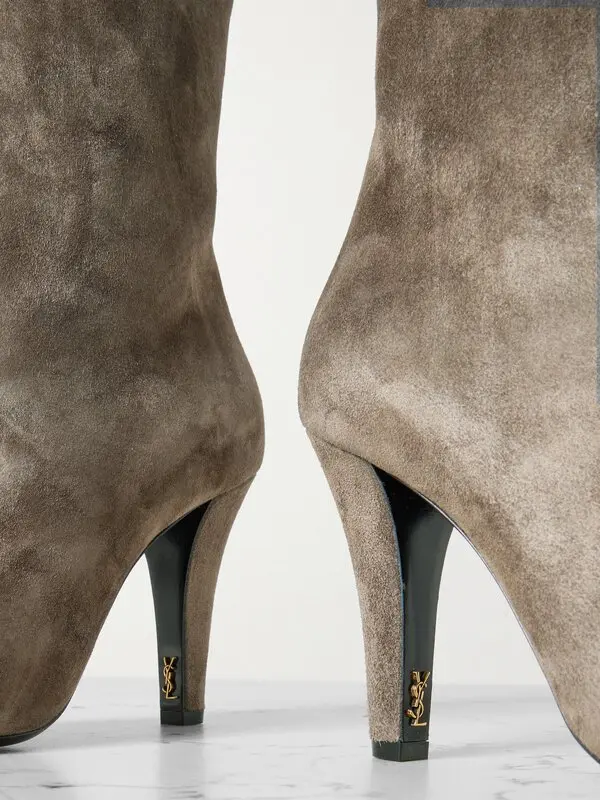 Saint Laurent Jill Suede Ankle Boots - Gray