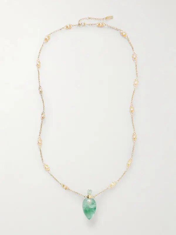 Chloé Gold-tone, Fluorite And Resin Necklace - Green
