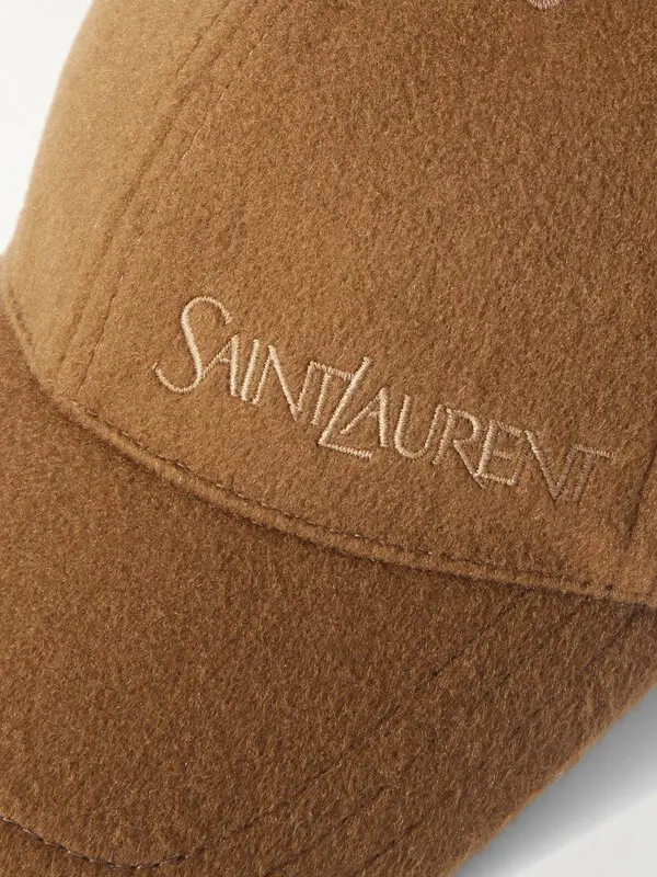 Saint Laurent Embroidered Brushed-cashmere Baseball Cap - Brown