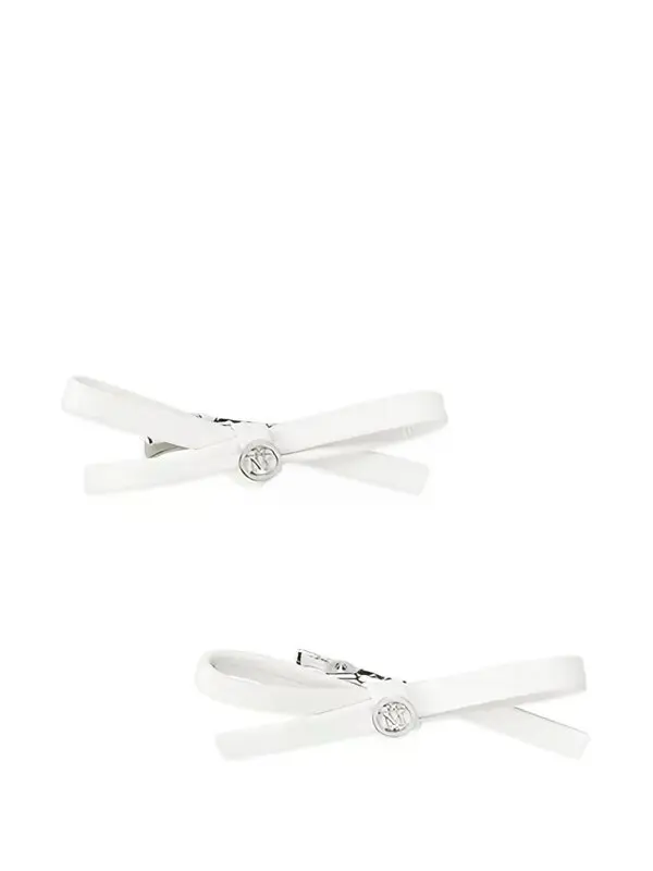 MAISON MICHEL Leather Bow Hair Clips - White