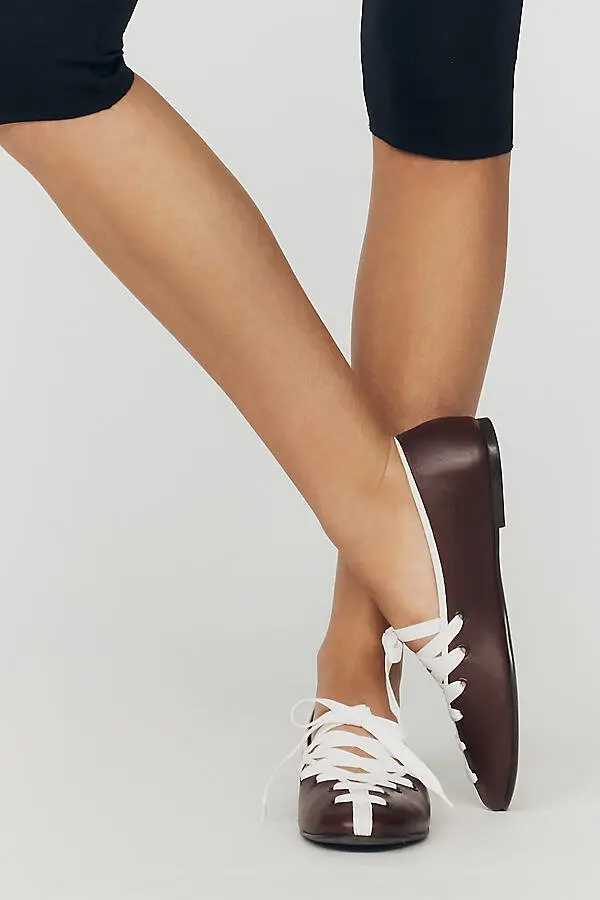 Maeve Contrast Lace-up Ballet Flats